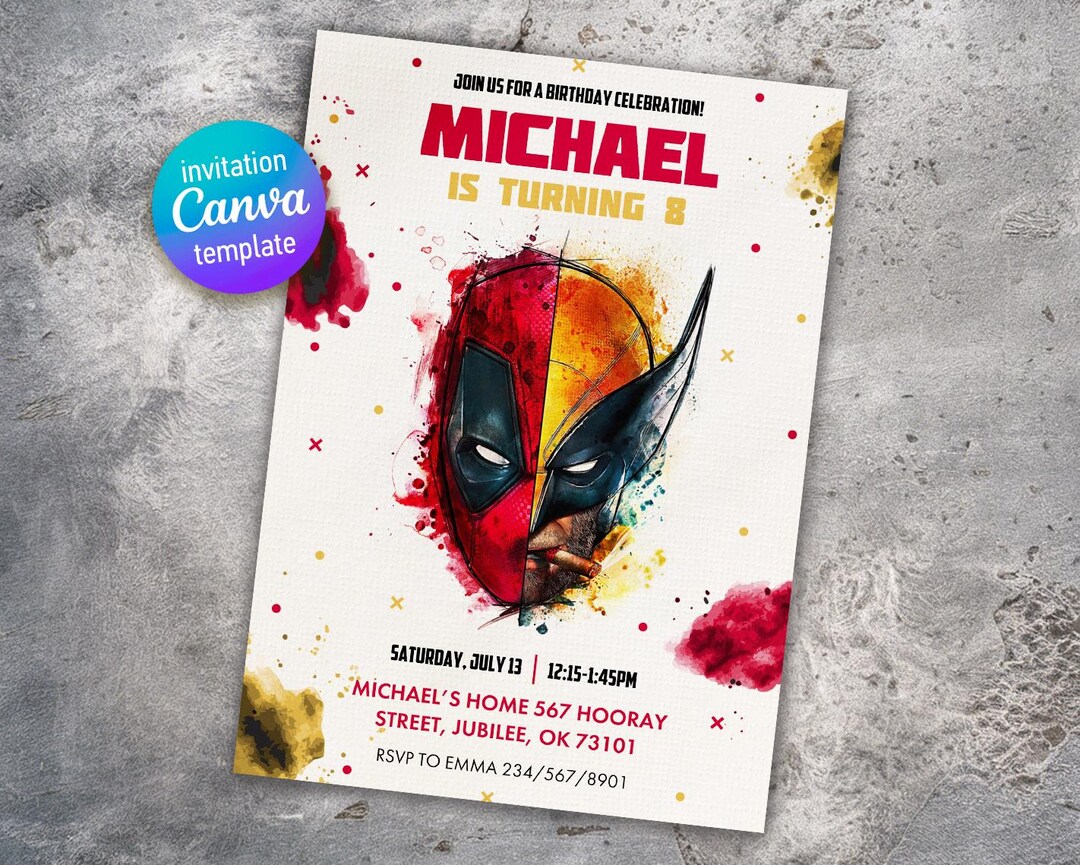Editable Deadpool and Wolverine Birthday Invitation, Wolverine Deadpool ...