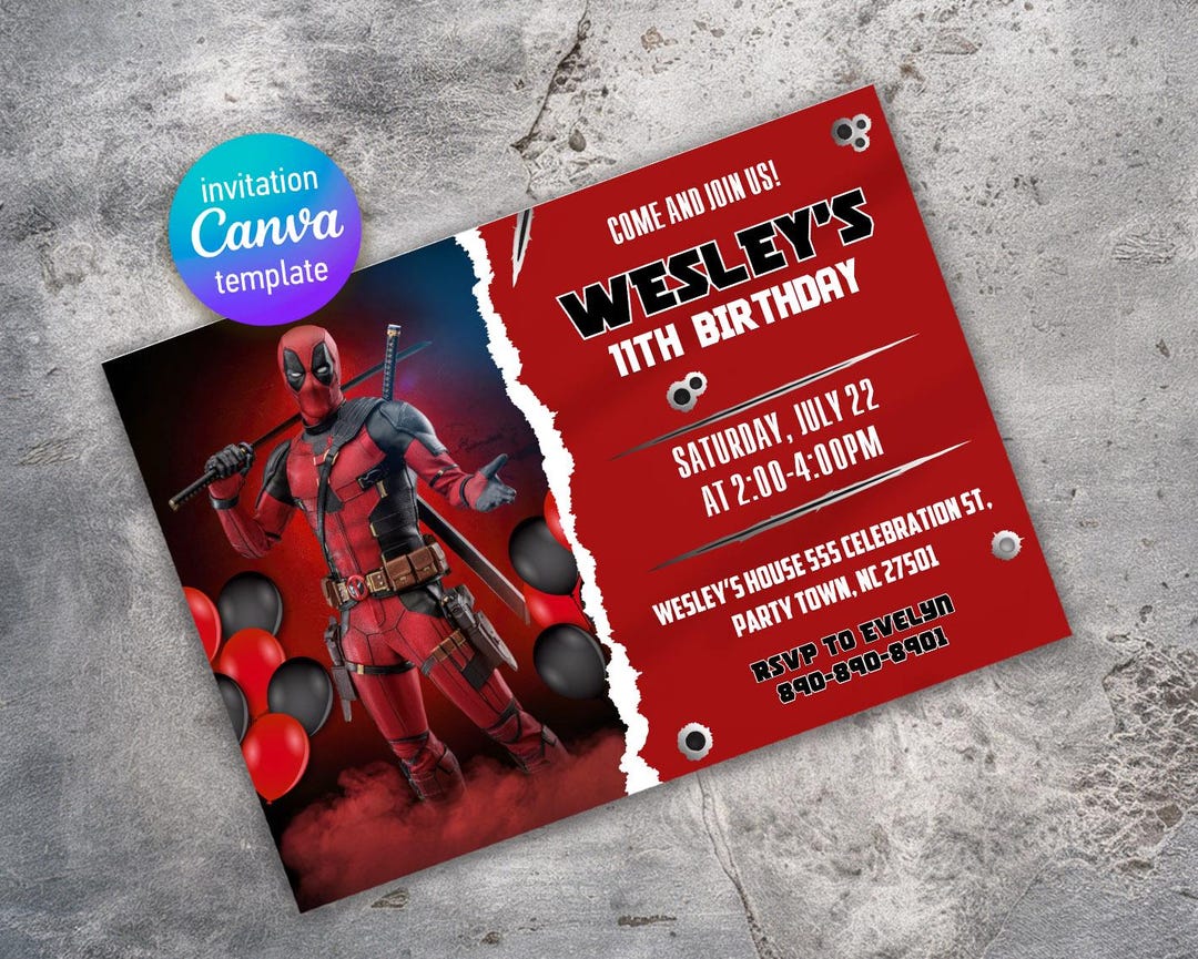 Editable Deadpool and Wolverine Birthday Invitation, Dead Pool ...