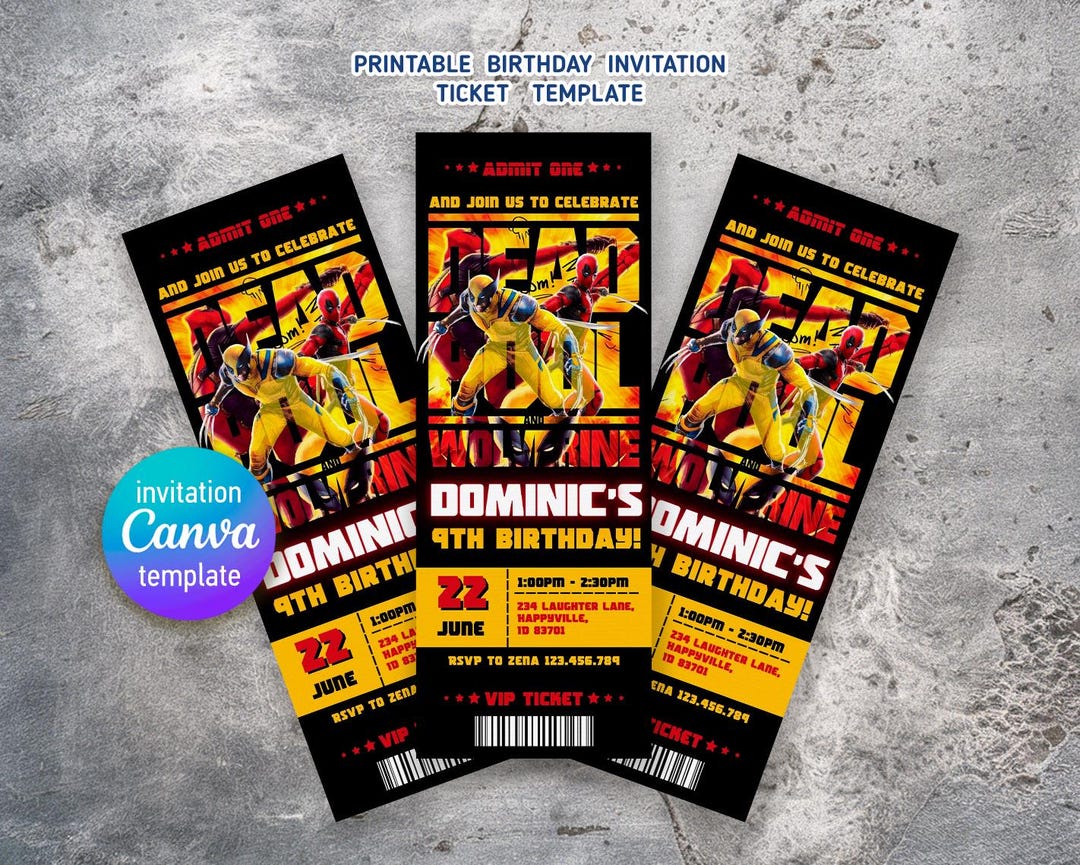 Editable Deadpool and Wolverine Birthday Invitation, Wolverine Deadpool ...
