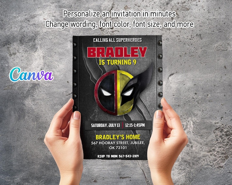 Invitación de cumpleaños editable de Deadpool y Wolverine, fiesta de ...
