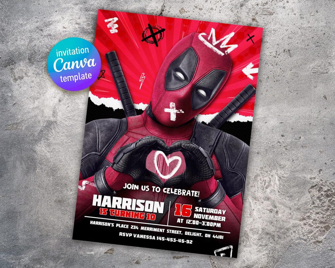 Editable Deadpool and Wolverine Birthday Invitation, Dead Pool ...
