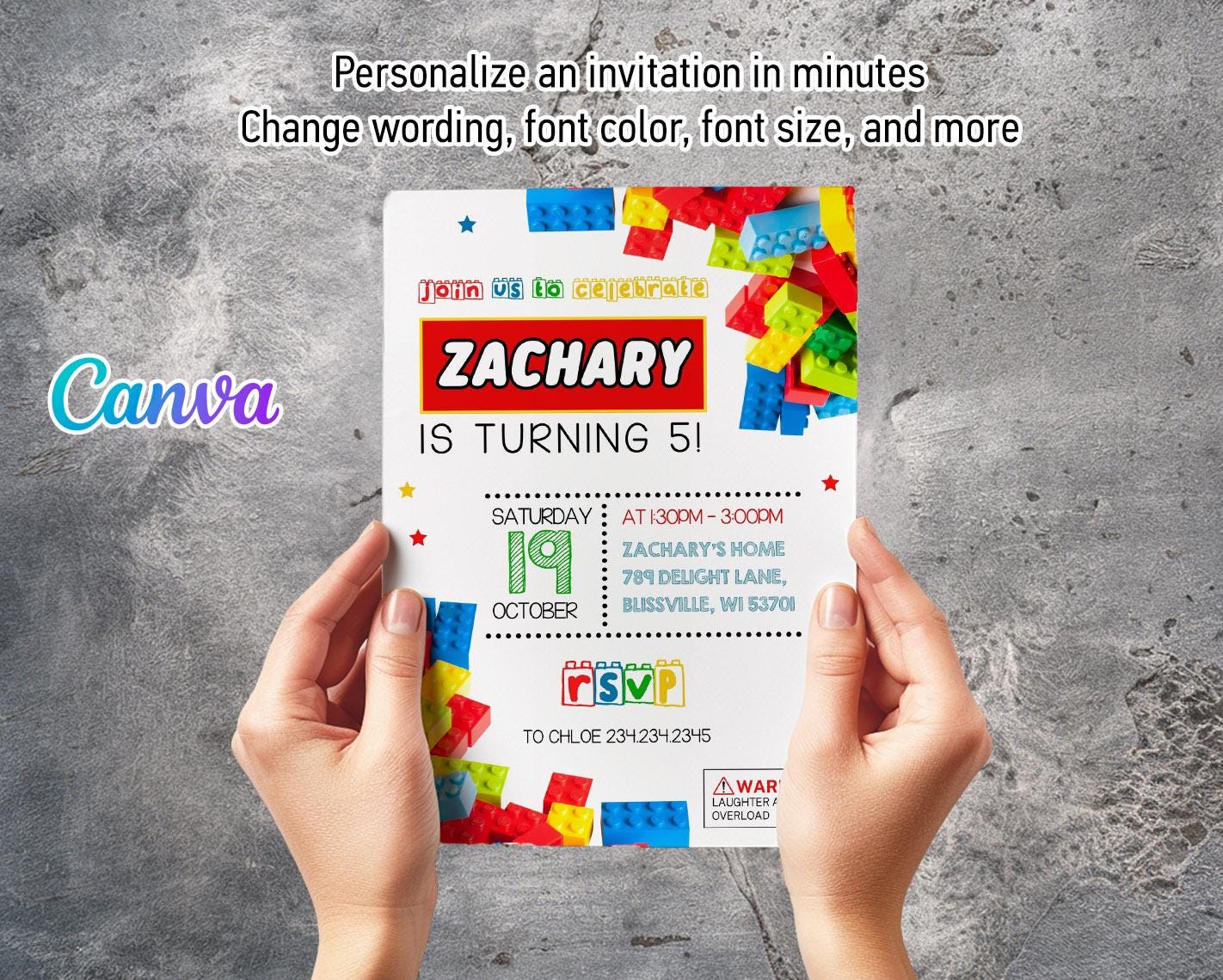 Building Blocks Invitation, Building Blocks Invite, Printable Editable ...