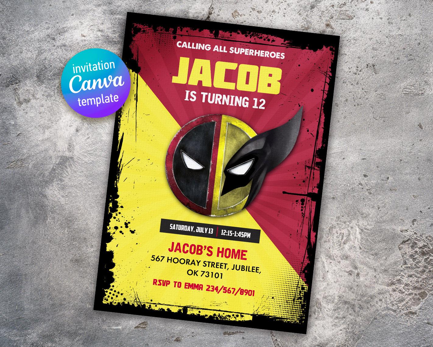 Editable Deadpool and Wolverine Birthday Invitation, Wolverine Deadpool ...