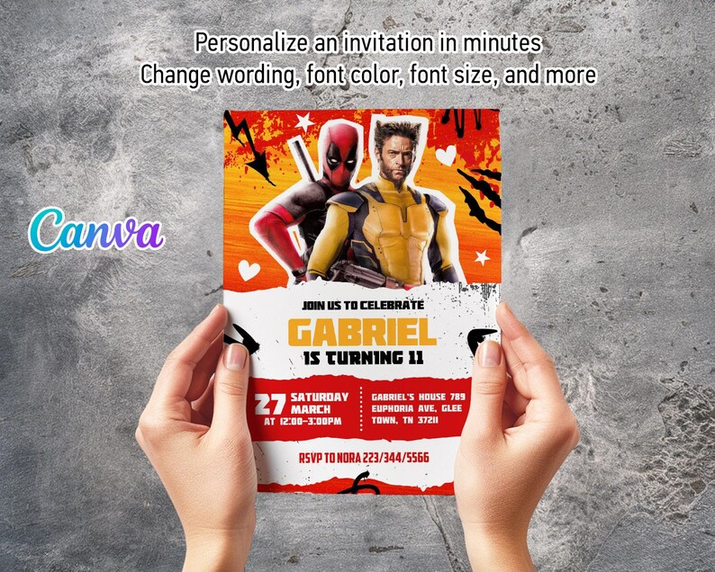 Invitación de cumpleaños editable de Deadpool y Wolverine, fiesta de ...