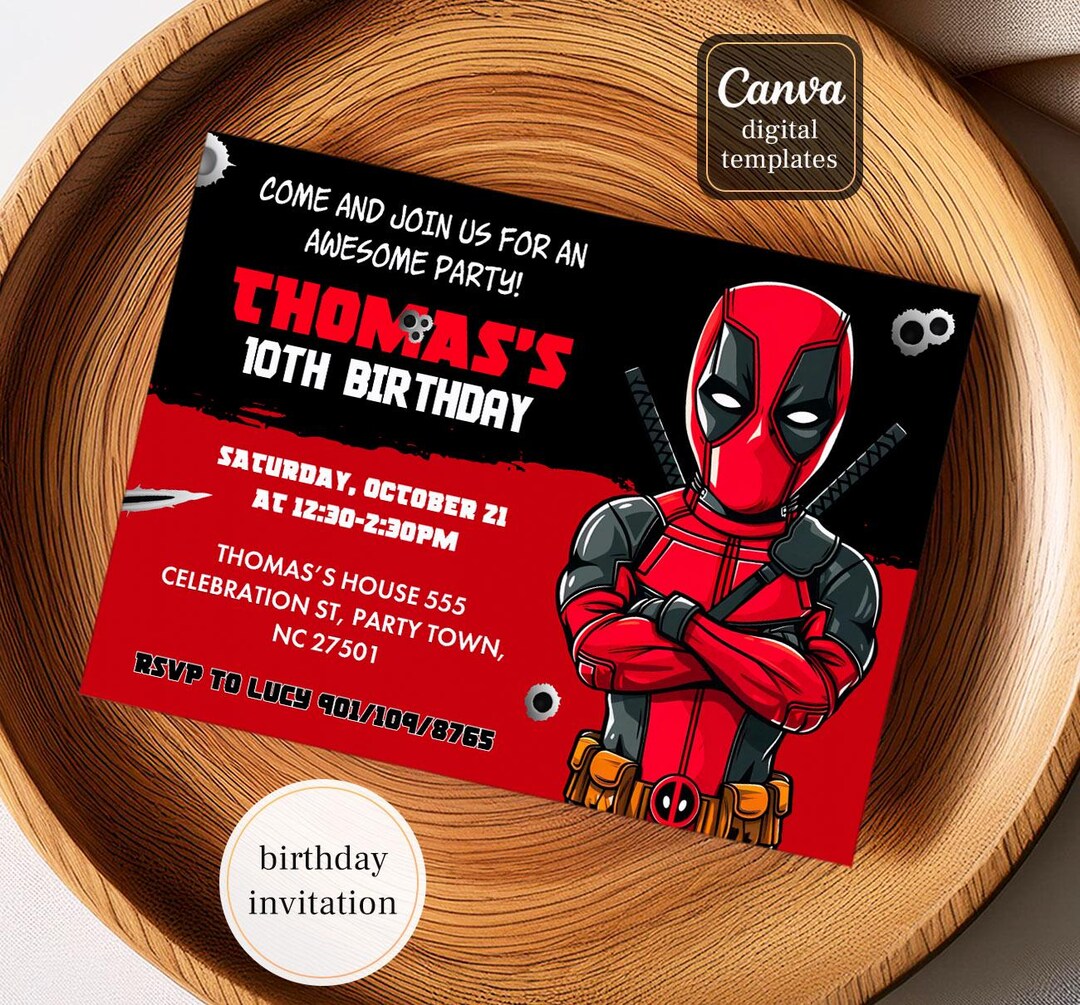 Editable Deadpool and Wolverine Birthday Invitation, Dead Pool ...