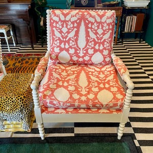 Pair of Vintage White Wood Spindle Chairs With Schumacher Upholstery - Etsy