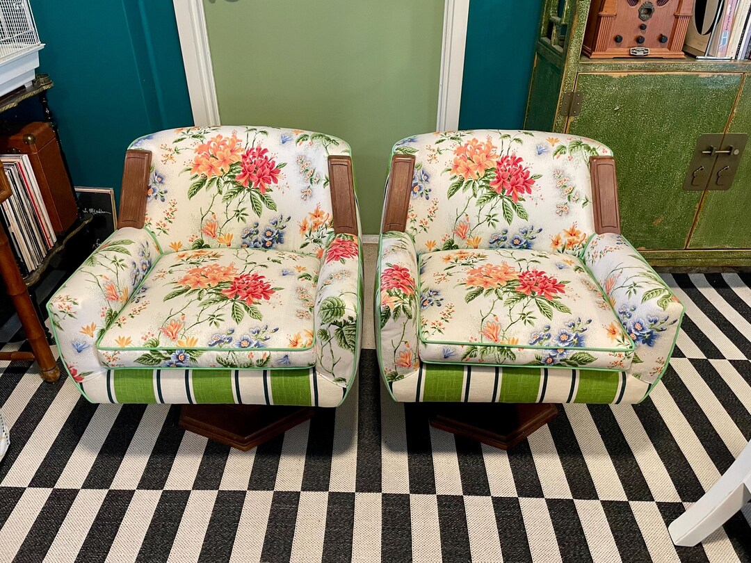 Pair (2) of Vintage 50s/60s Swivel Chairs Revived and Reupholstered by ...