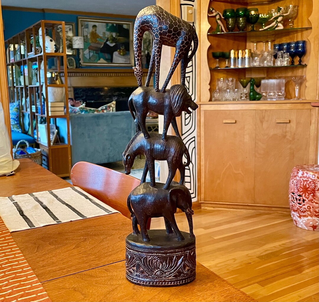 Carved Totem Pole of Safari Animals: Giraffe, Lion, Zebra, Elephant - Etsy