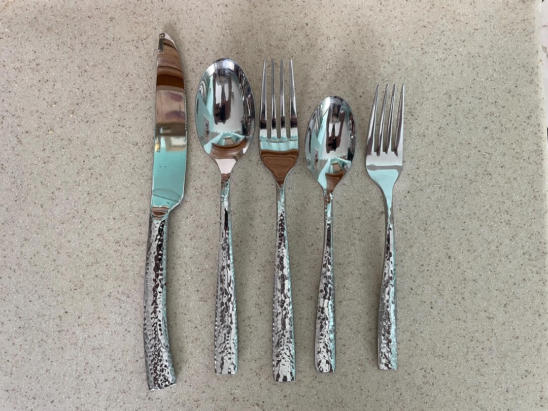 38-piece Hammered Handle Silverware Set - Etsy