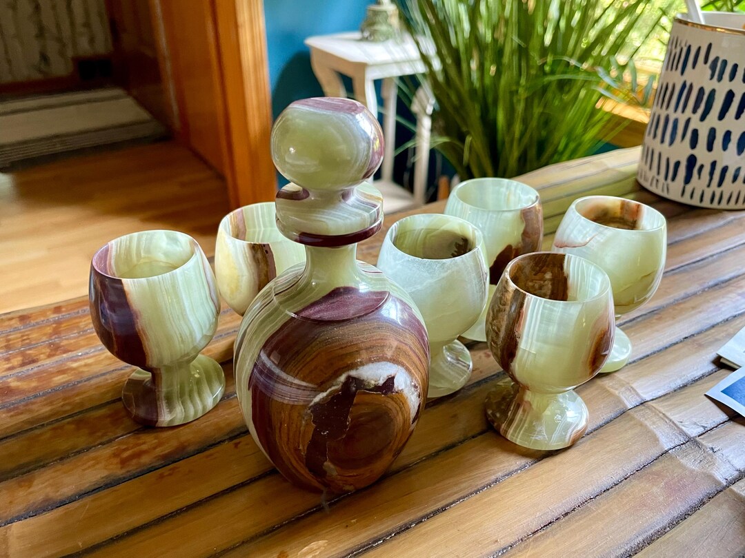 Alabaster Stone Decanter and Goblets 8-piece Set - Etsy