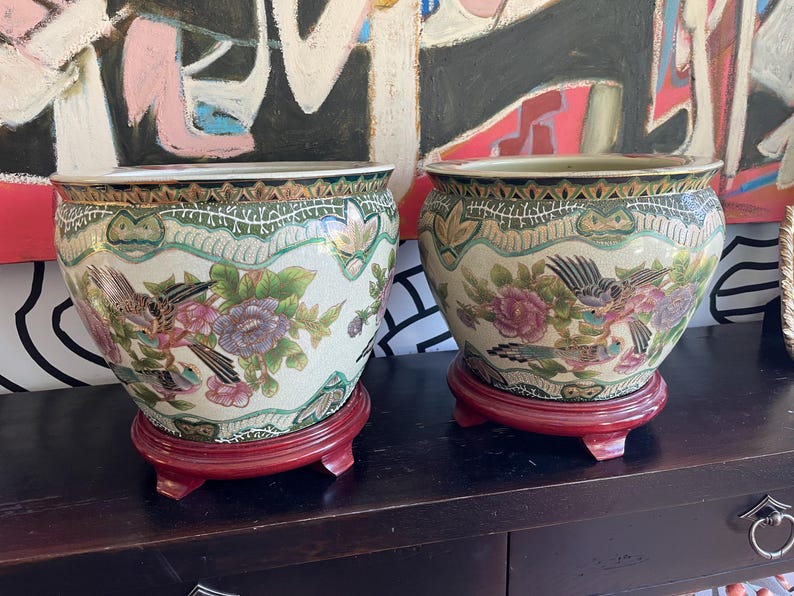 Pair of Chinese Planters With Stands - Etsy