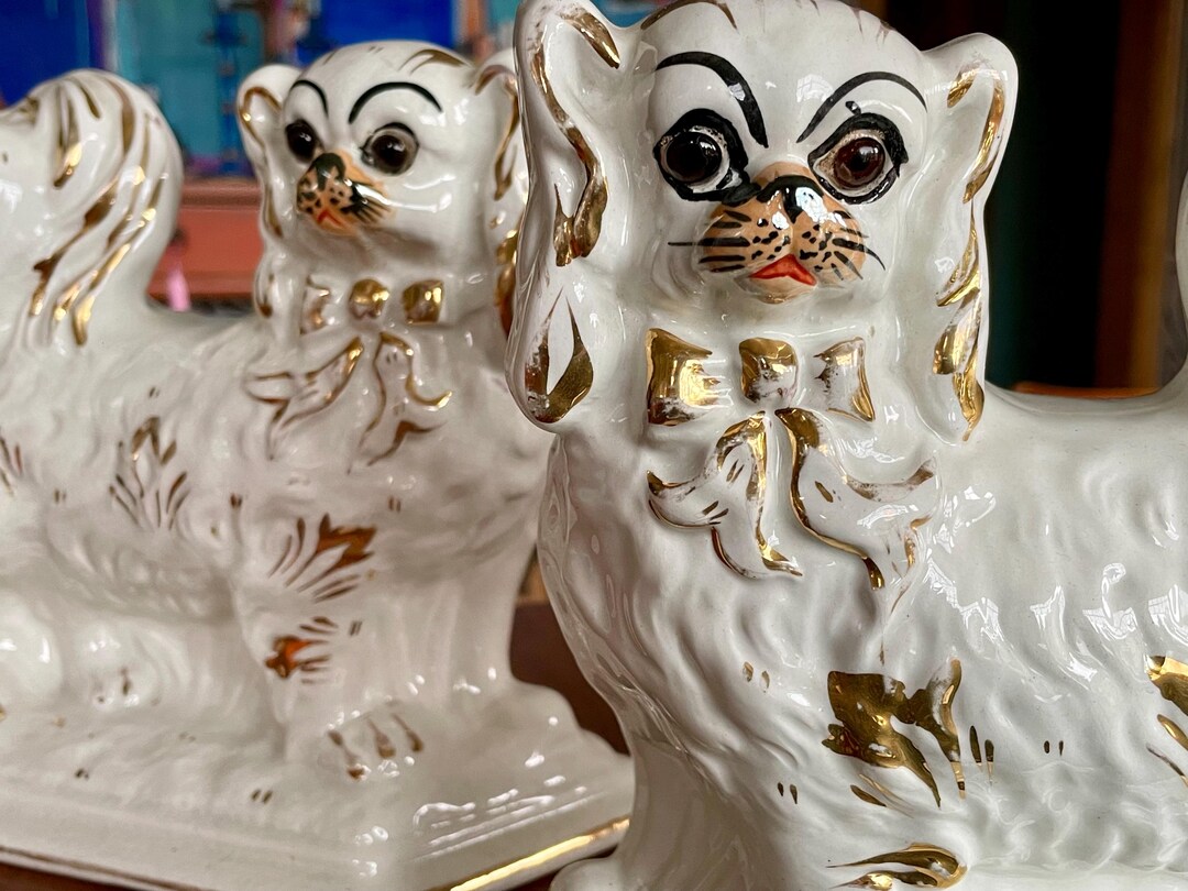 Pair of White & Gold Staffordshire Dogs, Rare and Sought After - Etsy