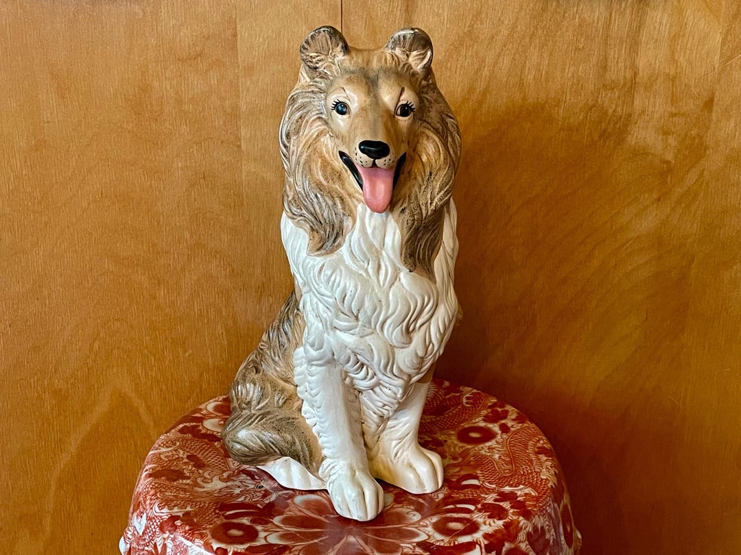 Large Ceramic Collie Figurine, Hand Painted - Etsy