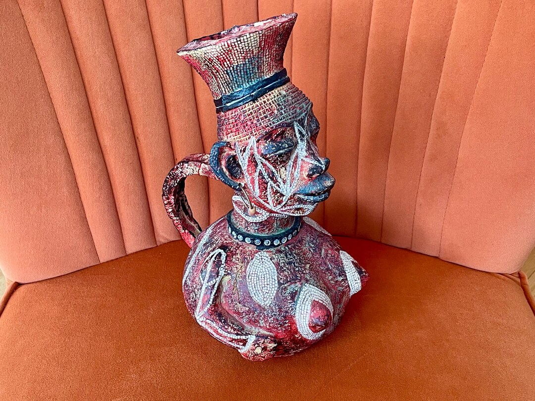 Hand Painted Water Jug With Face, African Queen Gourd Motif - Etsy