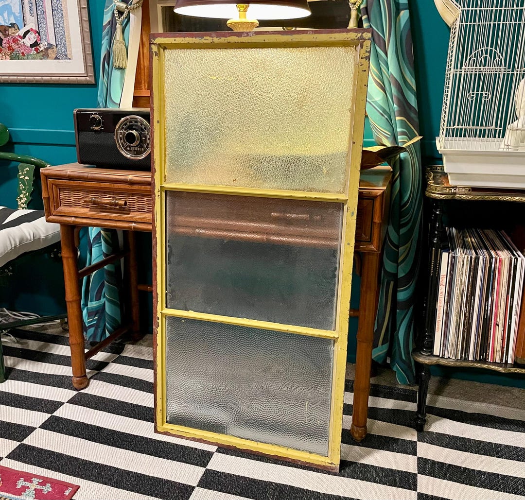 Large 3-panel Antique Textured Glass and Metal Salvaged Window - Etsy