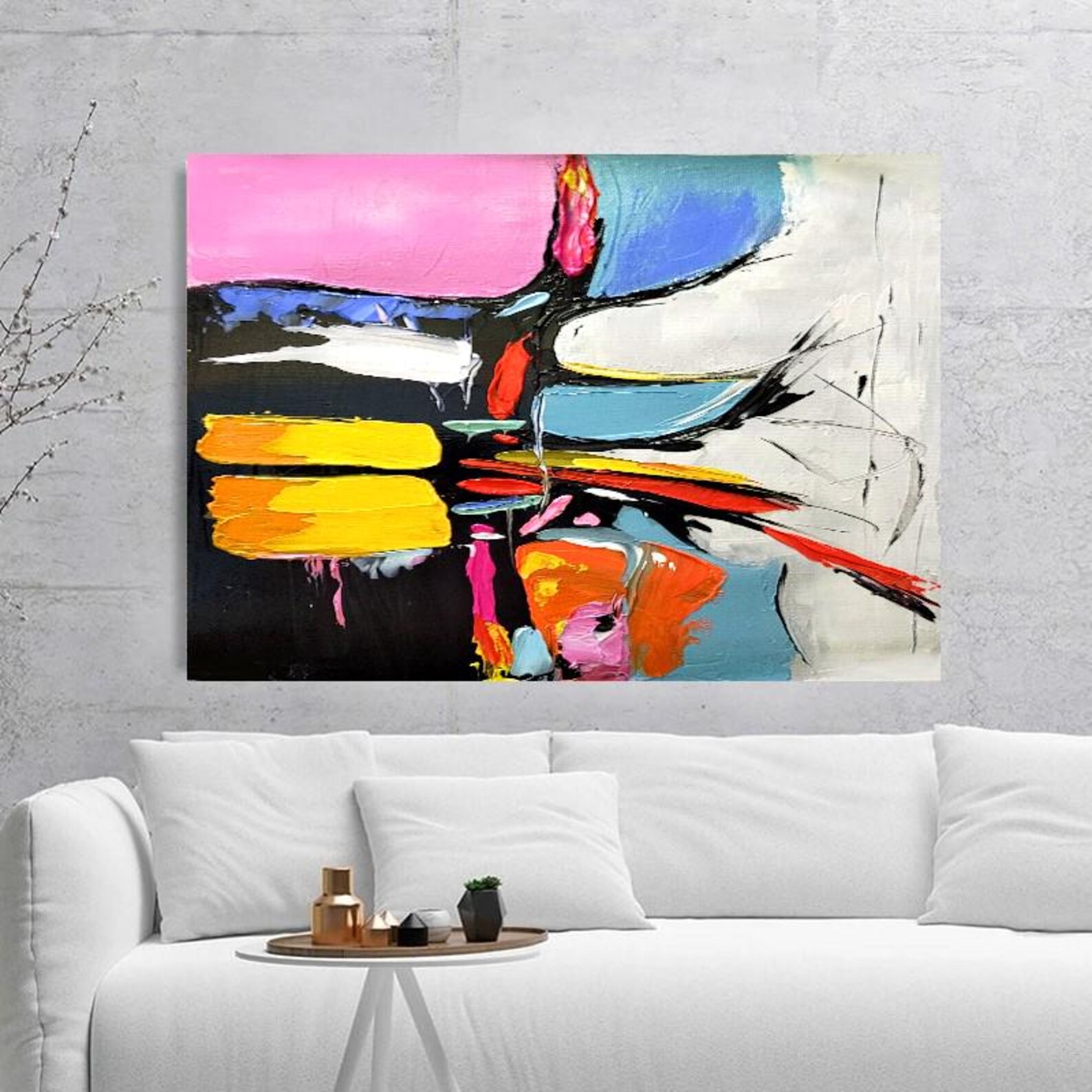 City Lights Vivid Abstract Impasto Oil Painting on Canvas, Contemporary ...