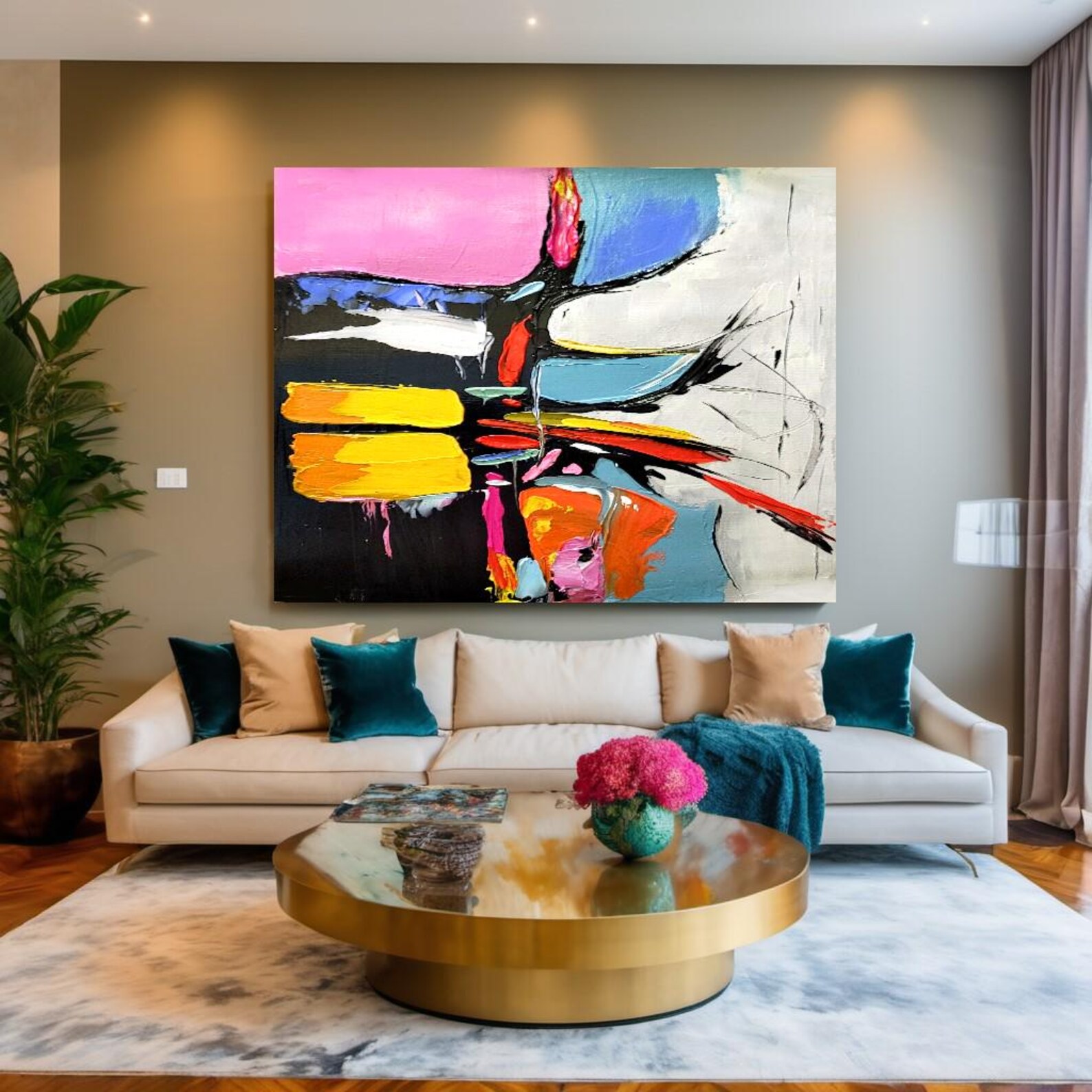 City Lights Vivid Abstract Impasto Oil Painting on Canvas, Contemporary ...