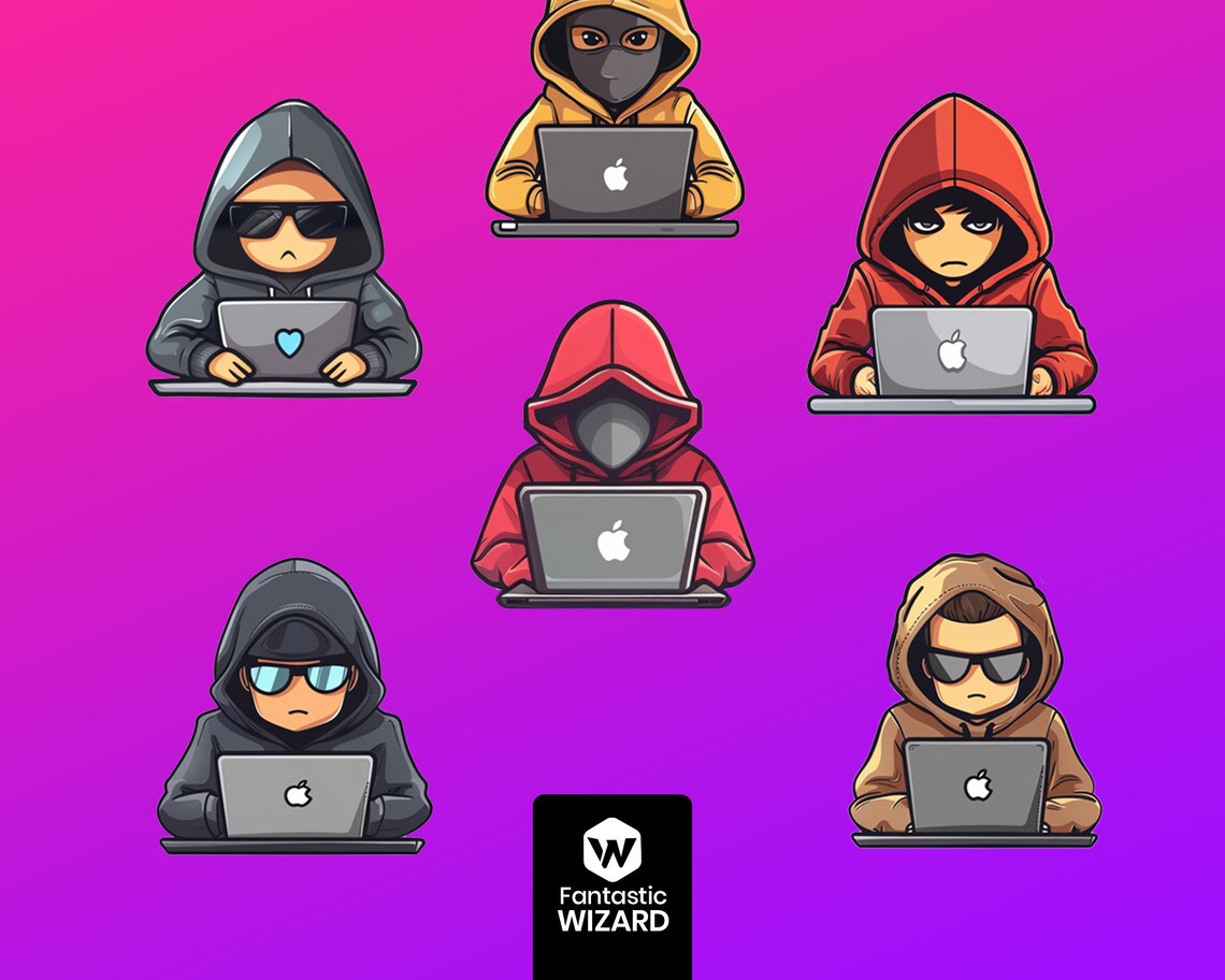25 Hacker With Laptop Clipart Sticker Set, Transparent PNG Images, Tech ...