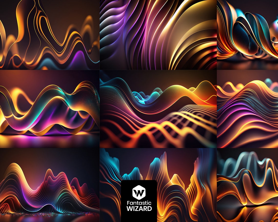 70 Wave Art Stock Photos Bundle, Aqua Blue Abstract Backgrounds, Aurora ...