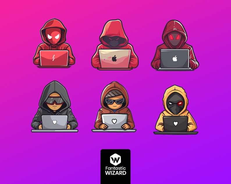 25 Hacker With Laptop Clipart Sticker Set, Transparent PNG Images, Tech ...