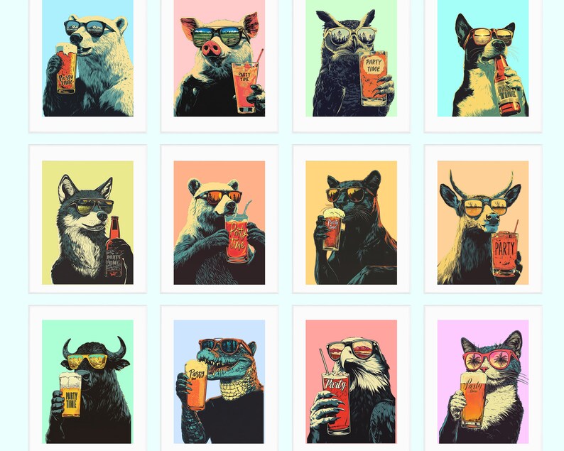 Trendy Animal Bar Prints, Fun Alcohol Decor (digital Download) - Etsy