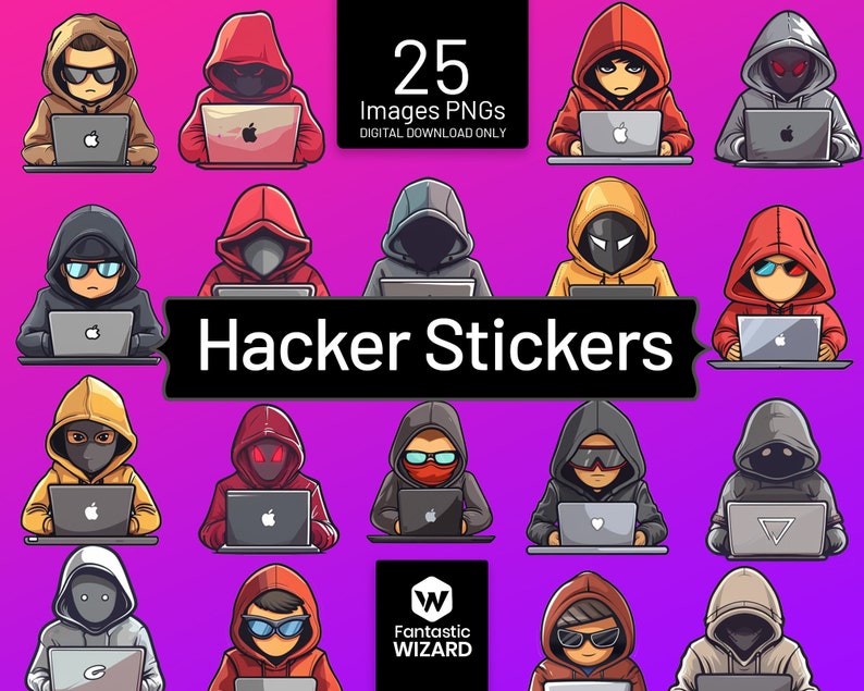 25 Hacker With Laptop Clipart Sticker Set, Transparent PNG Images, Tech ...