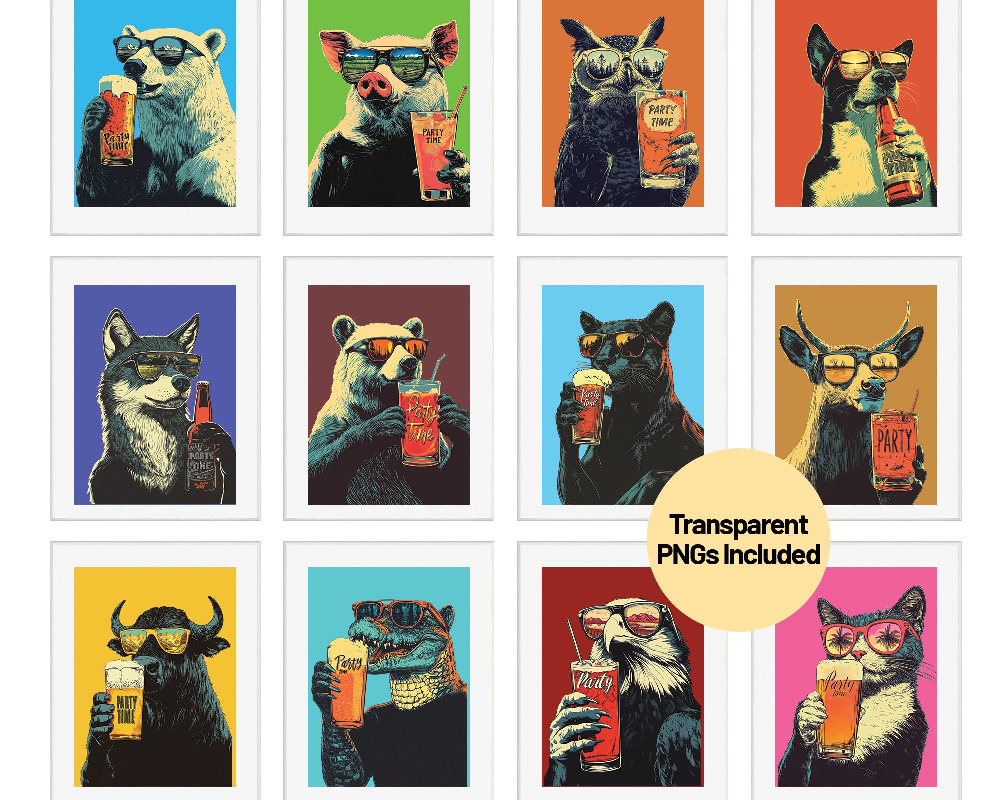 Trendy Animal Bar Prints, Fun Alcohol Decor (digital Download) - Etsy