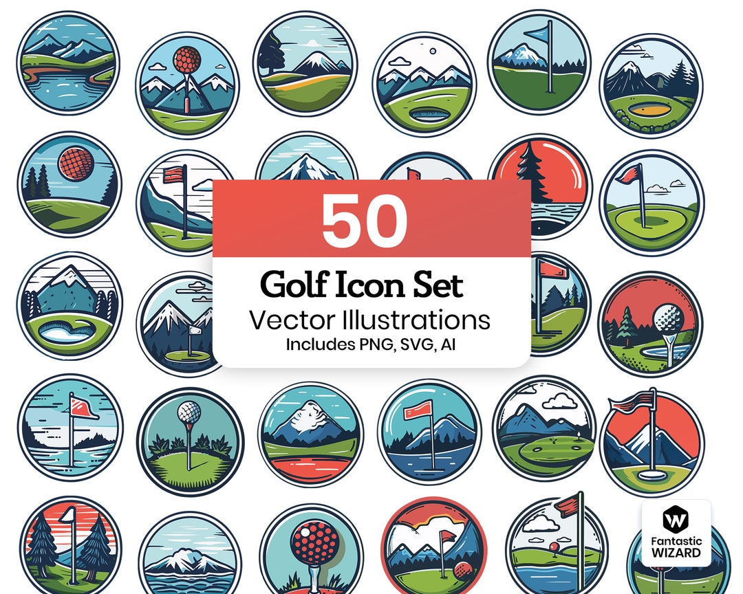 Golf Vector Icon Set SVG, AI, PNG, Doodle Icons. Ball, Forrest, Trees ...