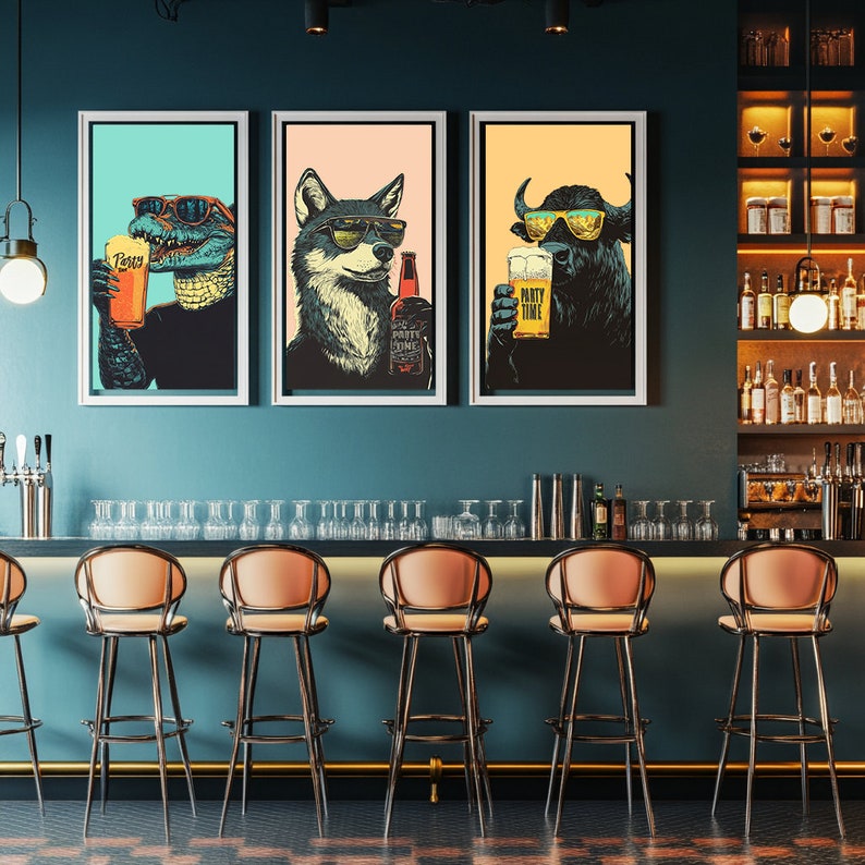 Trendy Animal Bar Prints, Fun Alcohol Decor (digital Download) - Etsy