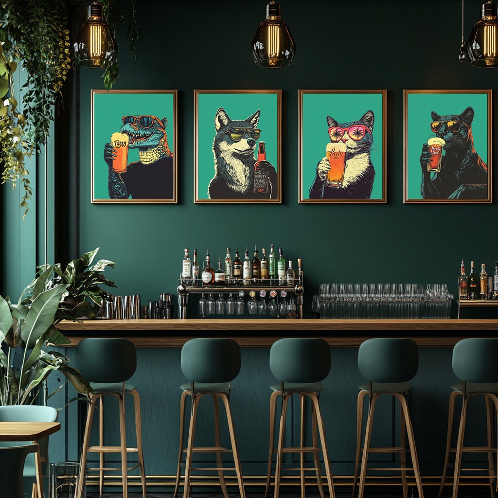 Trendy Animal Bar Prints, Fun Alcohol Decor (digital Download) - Etsy