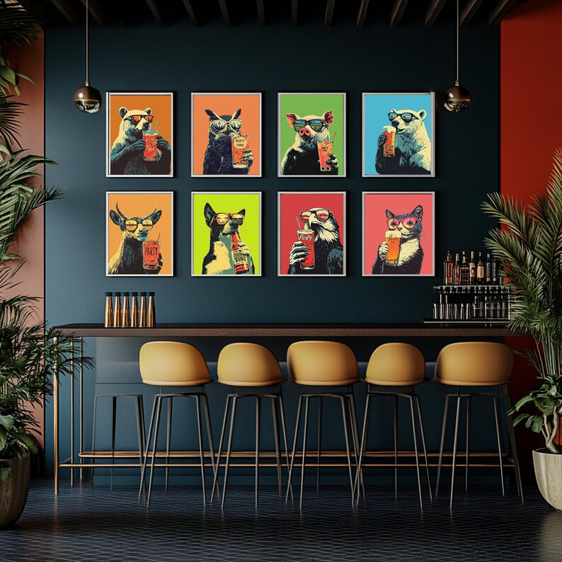 Trendy Animal Bar Prints, Fun Alcohol Decor (digital Download) - Etsy