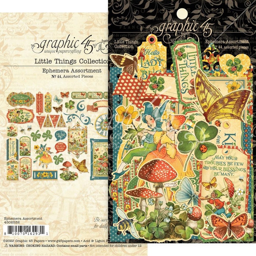 Graphic 45 Little Things Die Cut Ephemera G4502532 Mushroom Butterfly ...