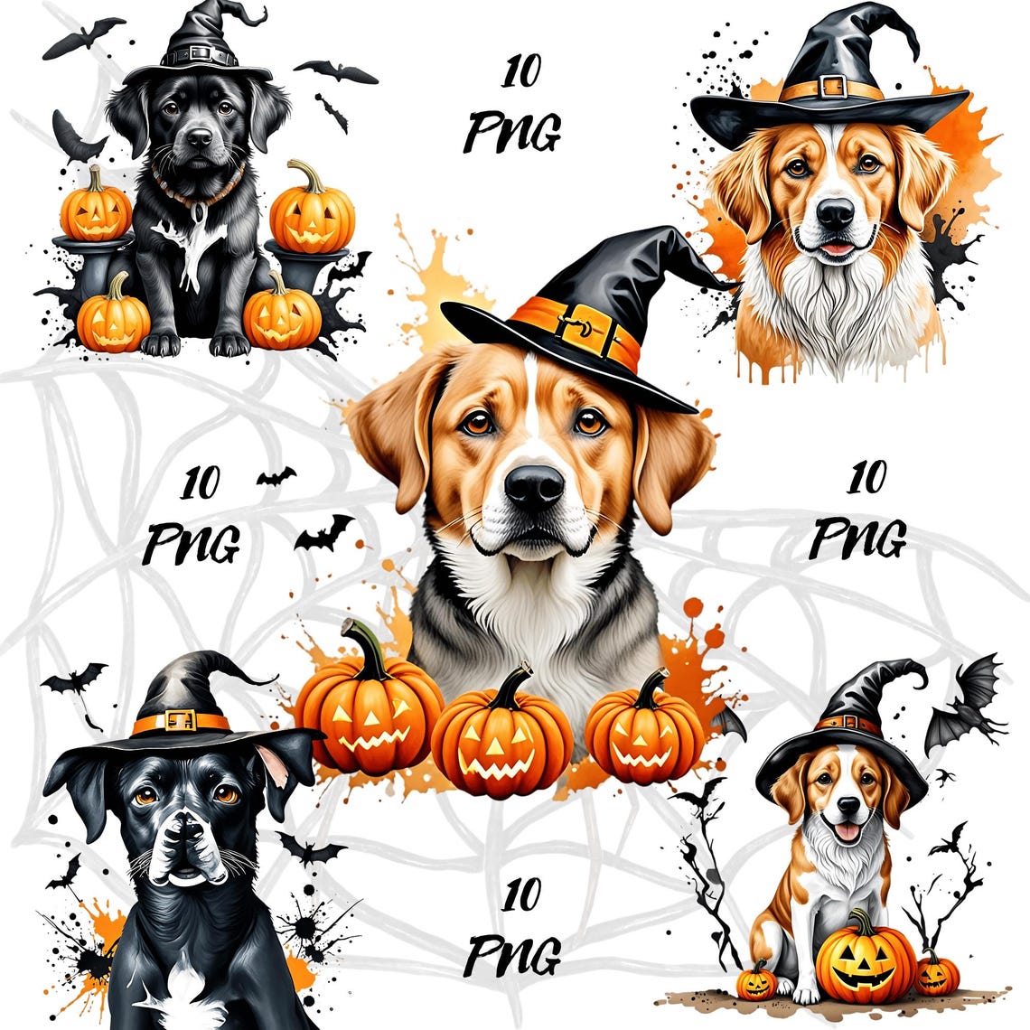 Watercolor Halloween Dog Clipart Bundle Cute Dogs Png Cute Magician Dog ...