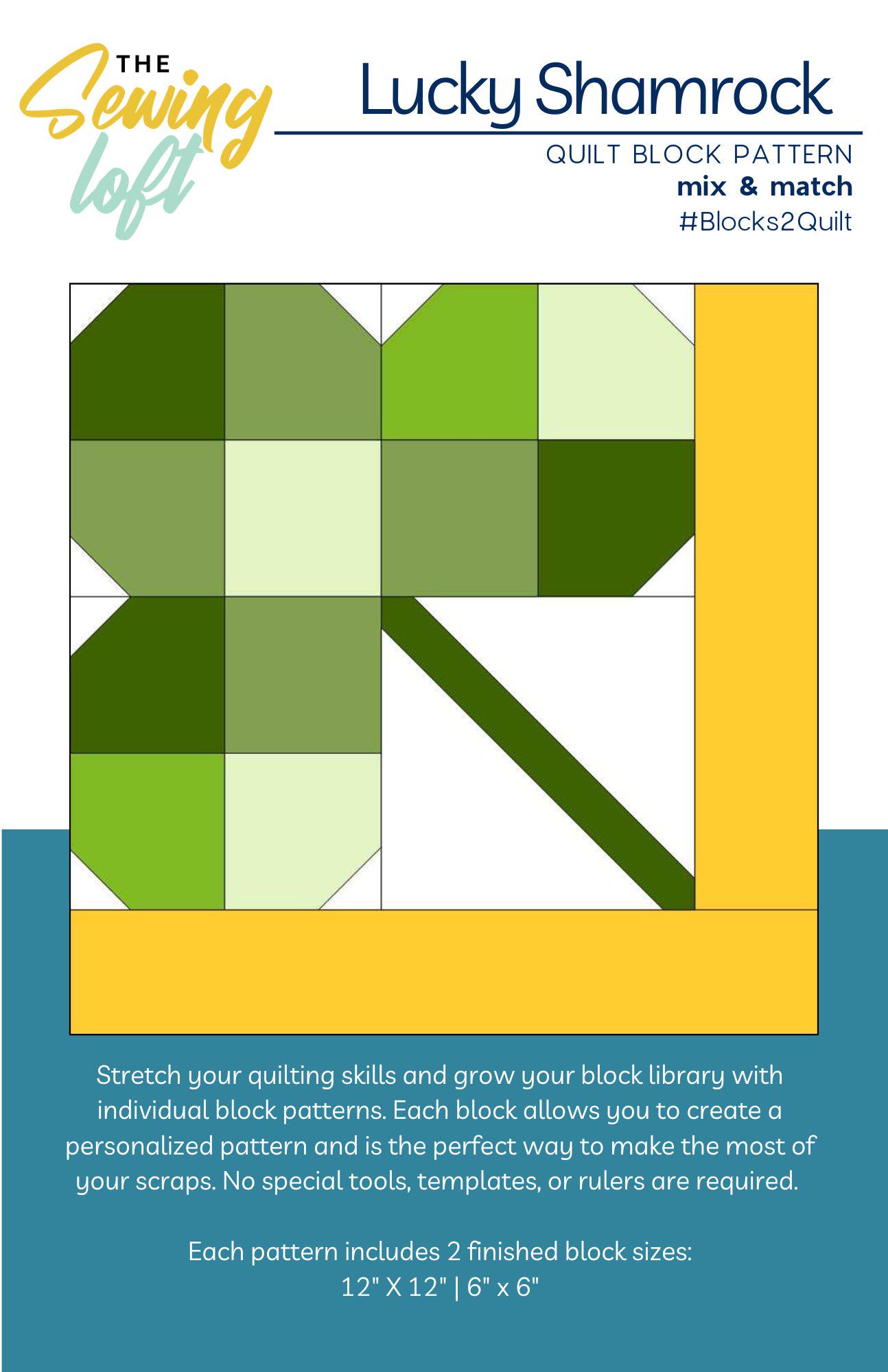 Shamrock Quilt Block Pattern - PDF Includes Instructions for 6 Inch and ...