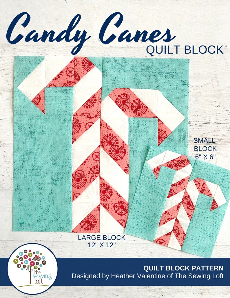 Candy Canes Block Pattern - PDF Includes Instructions for 6 Inch and 12 ...