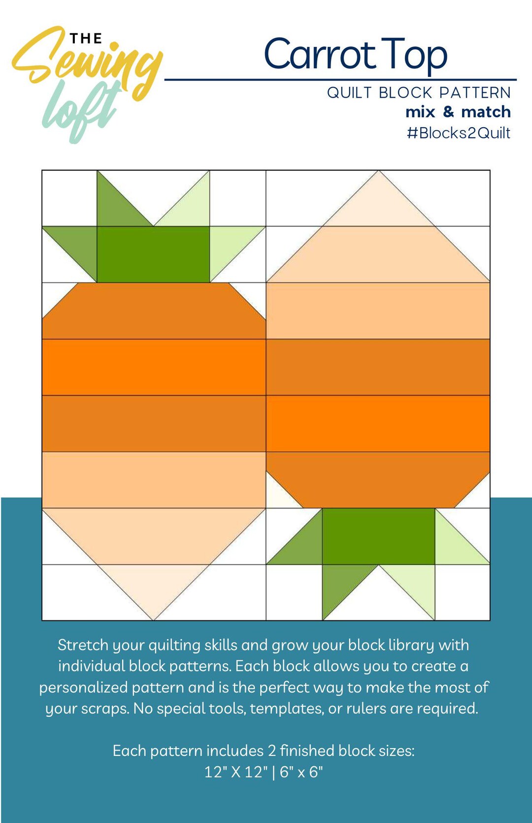 Carrot Top Quilt Block Printed Pattern - Includes Instructions for 6 ...