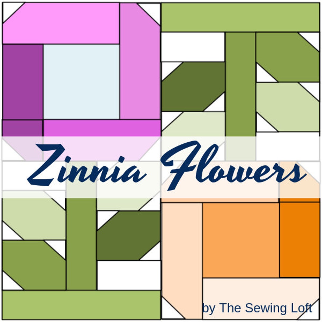 Zinna Flowers Quilt Block Pattern - PDF Includes Instructions for 6 ...