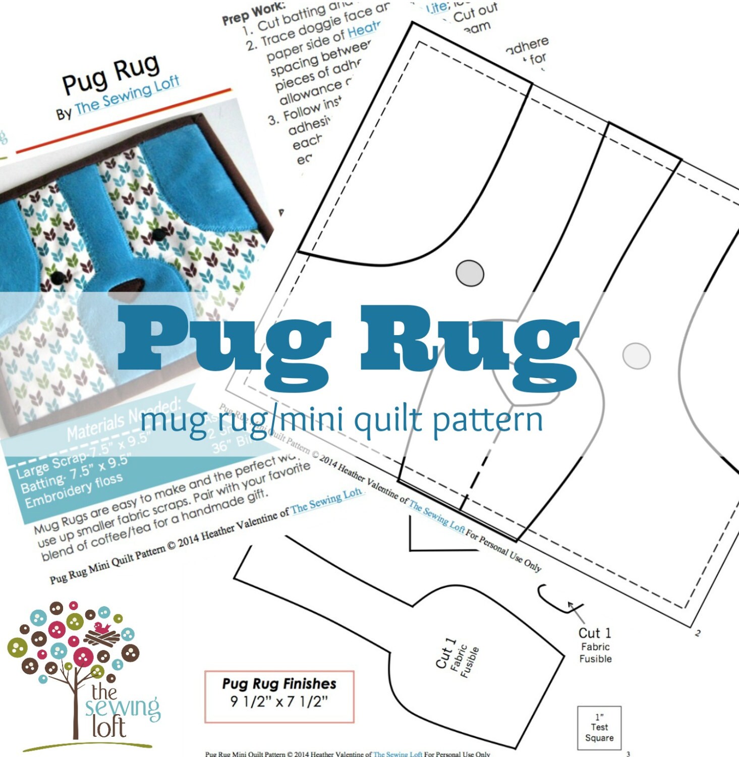 Pug Rug Mini Quilt Mug Rug Pattern Instant Download - Etsy