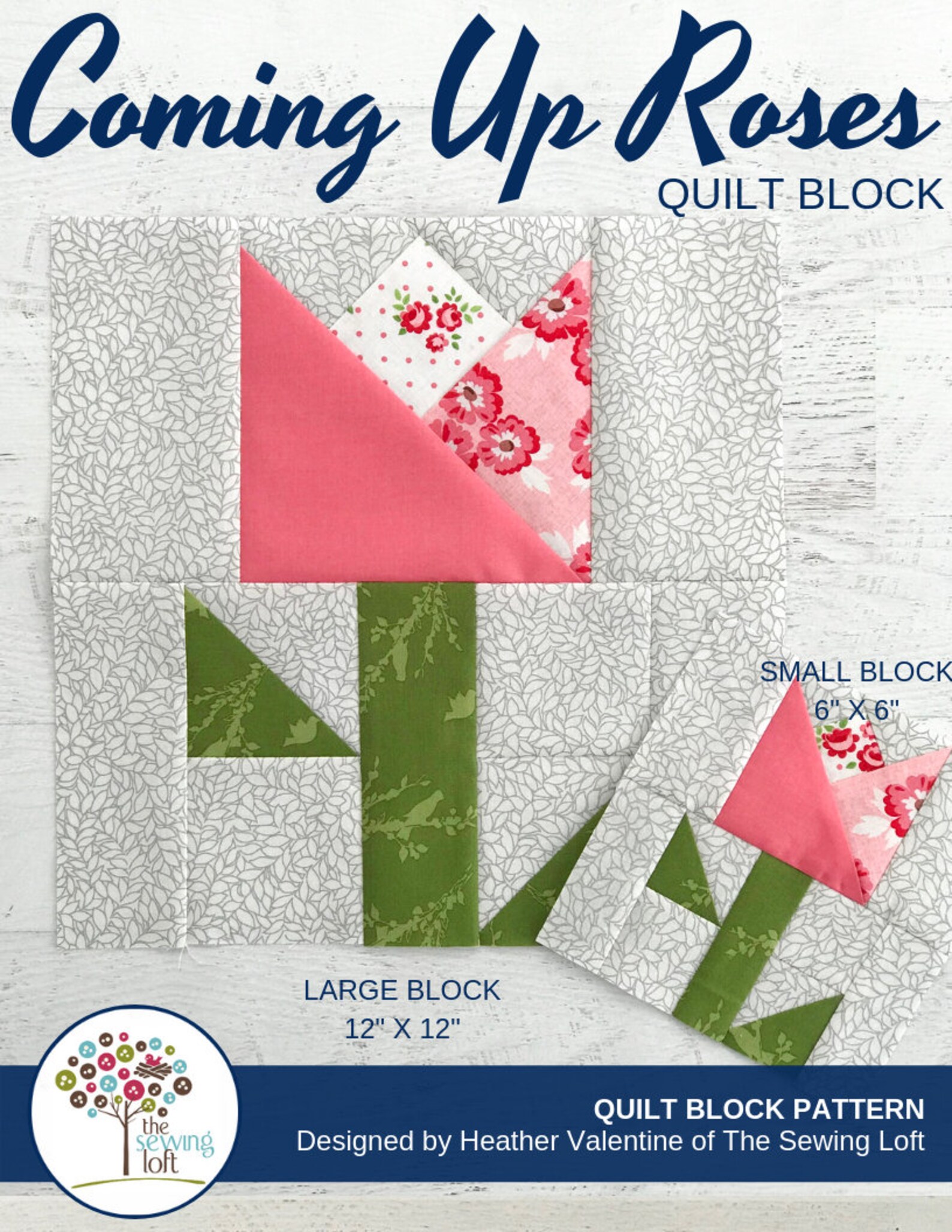 Coming up Roses Quilt Block Pattern – 6 and 12 Inch (PDF Pattern) - Etsy