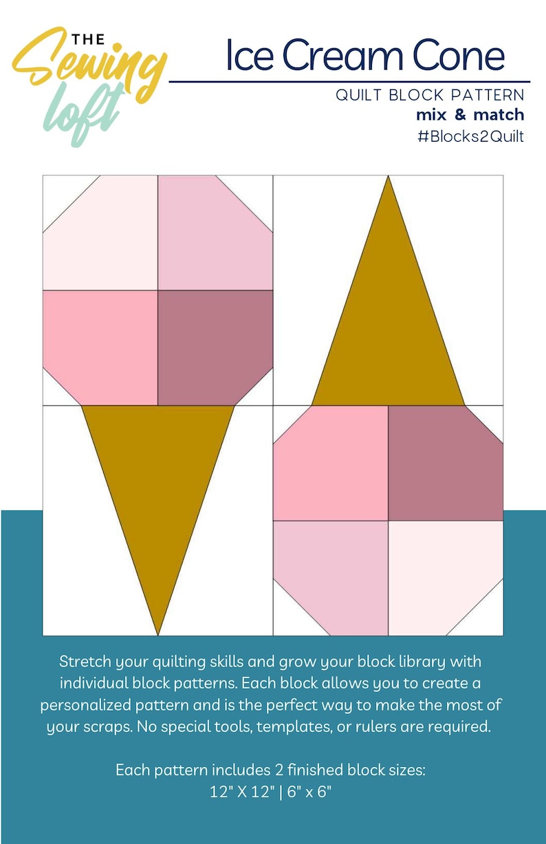 Ice Cream Cone Quilt Block Pattern – 6 and 12 Inch (PDF Pattern) - Etsy