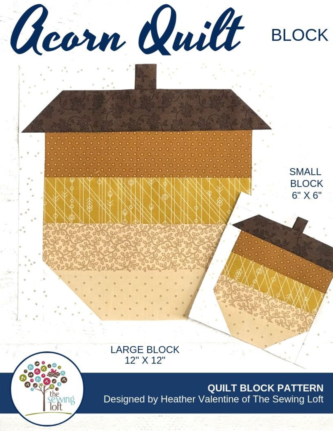 Acorn Quilt Block Pattern - PDF Includes Instructions for 6 Inch and 12 ...