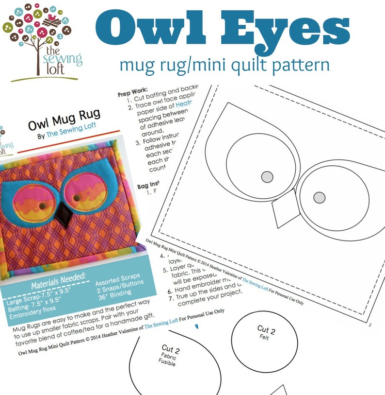 Owl Eyes Mini Quilt Mug Rug Pattern Instant Download - Etsy