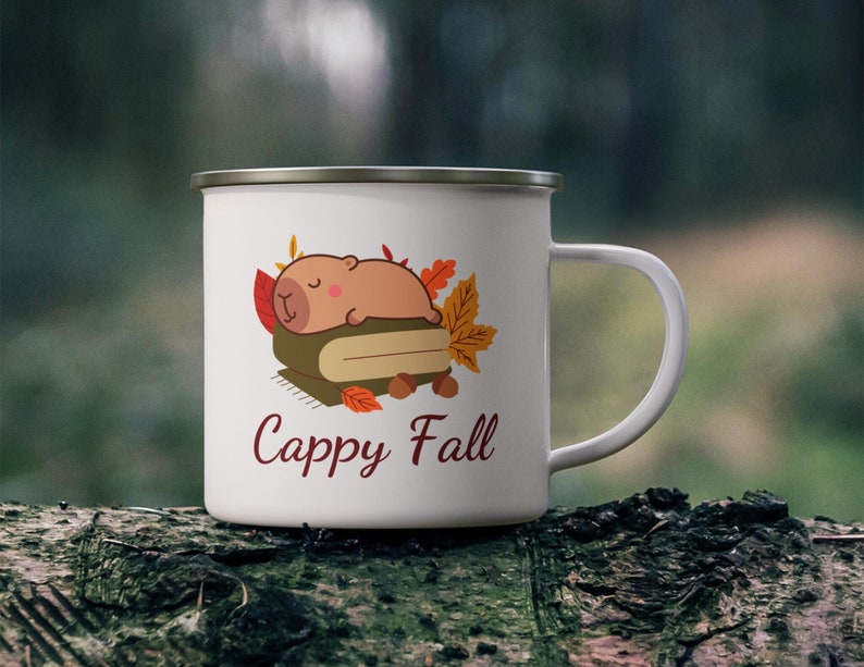 Cappy Fall Capybara Enamel Mug 12oz, Cute Camping Mug, Capybara Lover ...