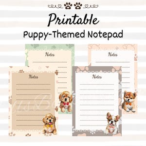 Puppy-themed Printable Notepad A6, Digital Stationery, 4 Adorable ...