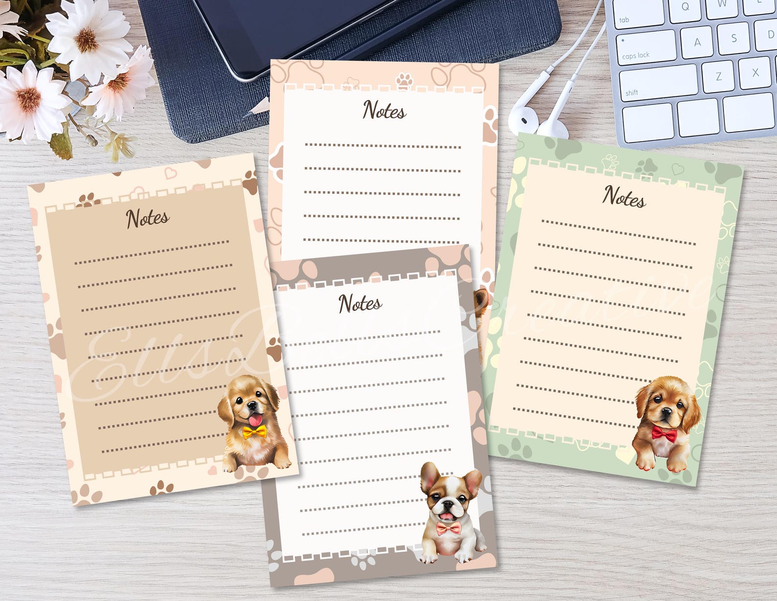 Puppy-themed Printable Notepad A6, Digital Stationery, 4 Adorable ...
