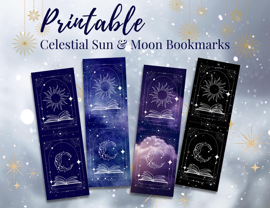 Celestial Sun & Moon Printable Bookmark Set, Digital Download, 8 Unique ...