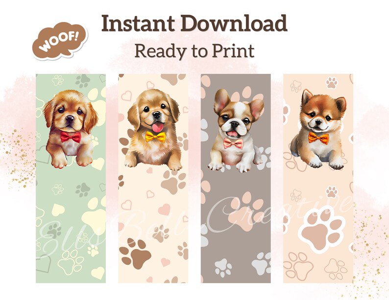 Adorable Puppy Bookmark Set, Printable Bookmarks, Instant Download ...