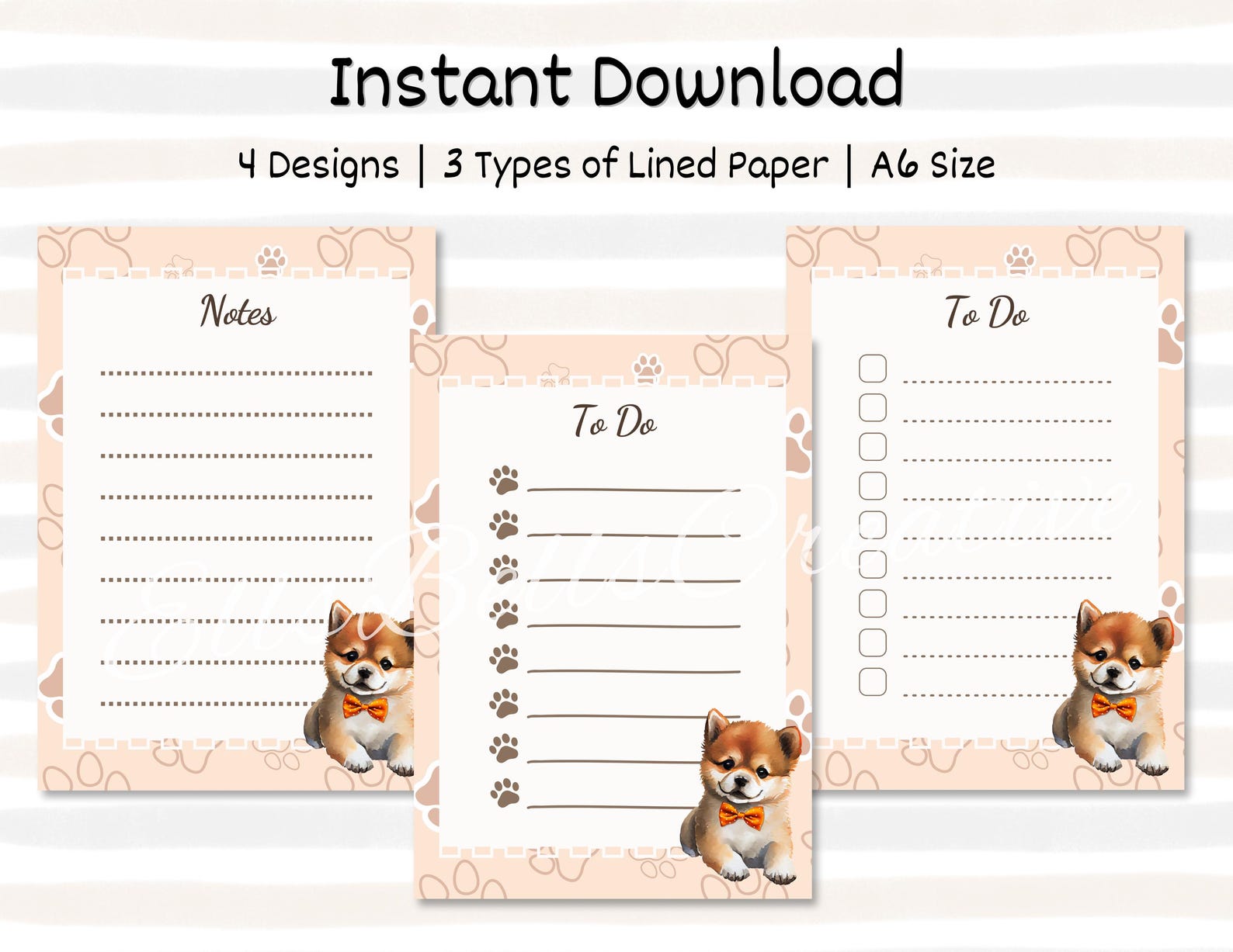 Puppy-themed Printable Notepad A6, Digital Stationery, 4 Adorable ...