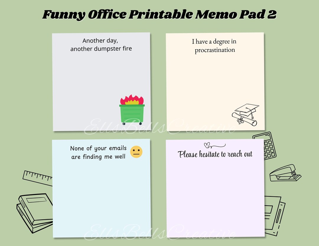 Funny Office Printable Memo Pad 2, Digital Download, 3"x3" Work Notepad ...