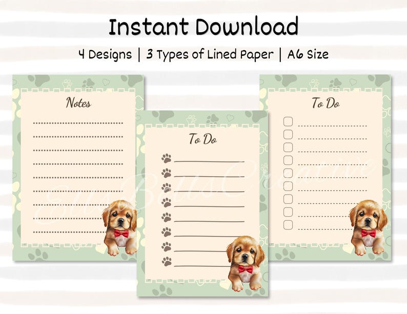 Puppy-themed Printable Notepad A6, Digital Stationery, 4 Adorable ...